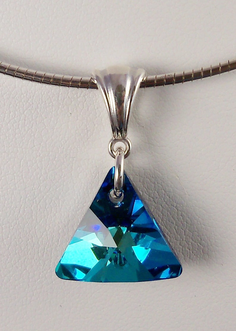 Bermuda Blue Crystal Triangle Prism Pendant - Sterling Silver Bail ...