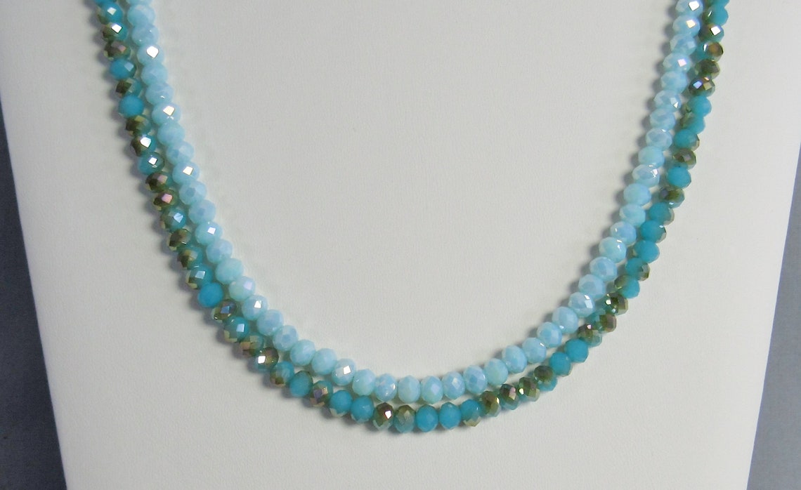 Crystal Beaded Necklace, 24 Inch Long Faceted Glass Crystal Jewelry ...