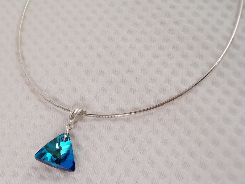 Bermuda Blue Crystal Triangle Prism Pendant - Sterling Silver Bail ...