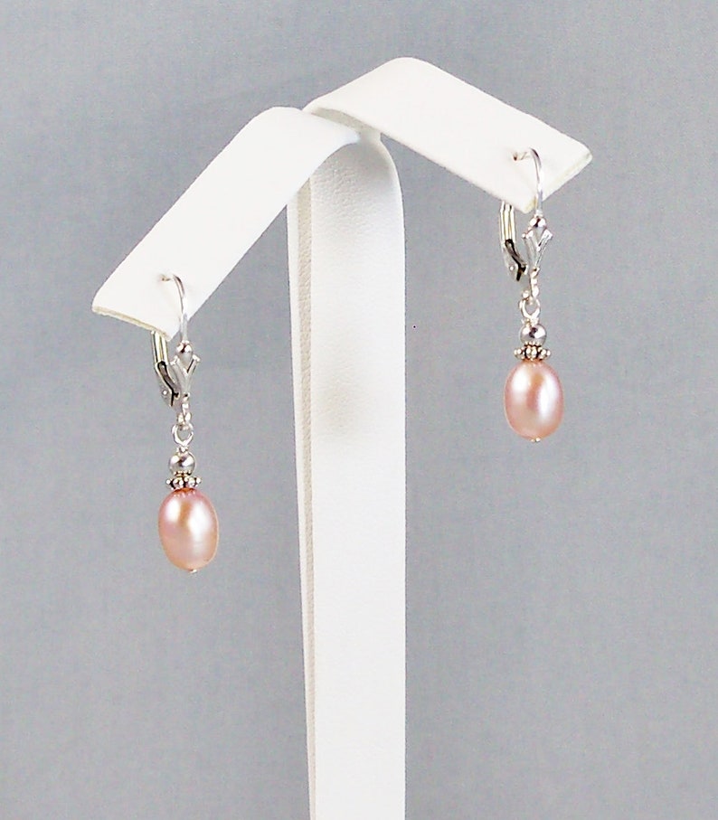 Small Pink Freshwater Pearl Drop Earrings Sterling Silver | Etsy