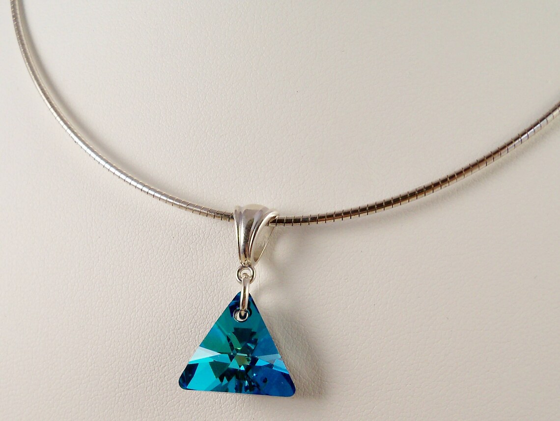 Bermuda Blue Crystal Triangle Prism Pendant Sterling Silver | Etsy