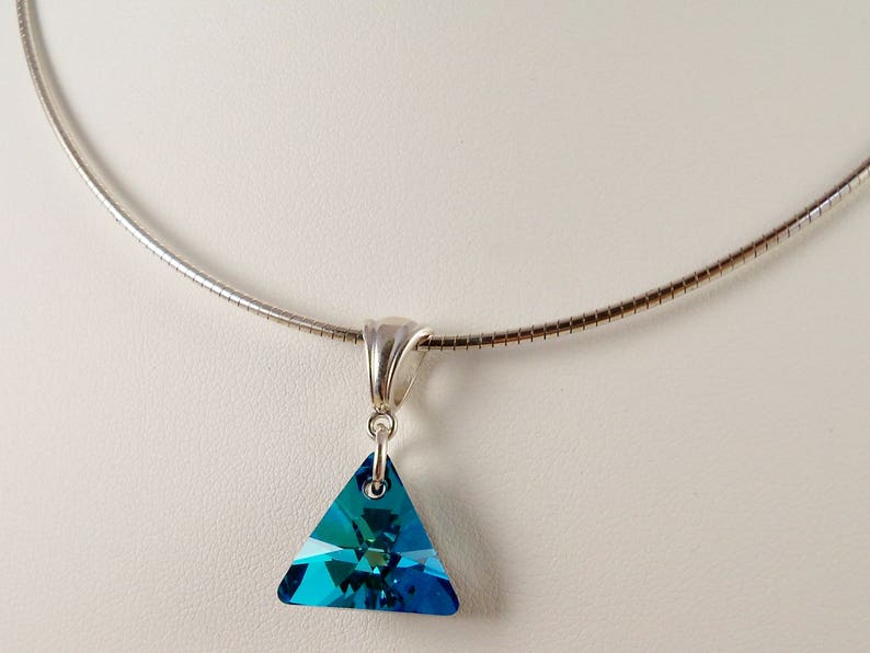 Bermuda Blue Crystal Triangle Prism Pendant - Sterling Silver Bail ...