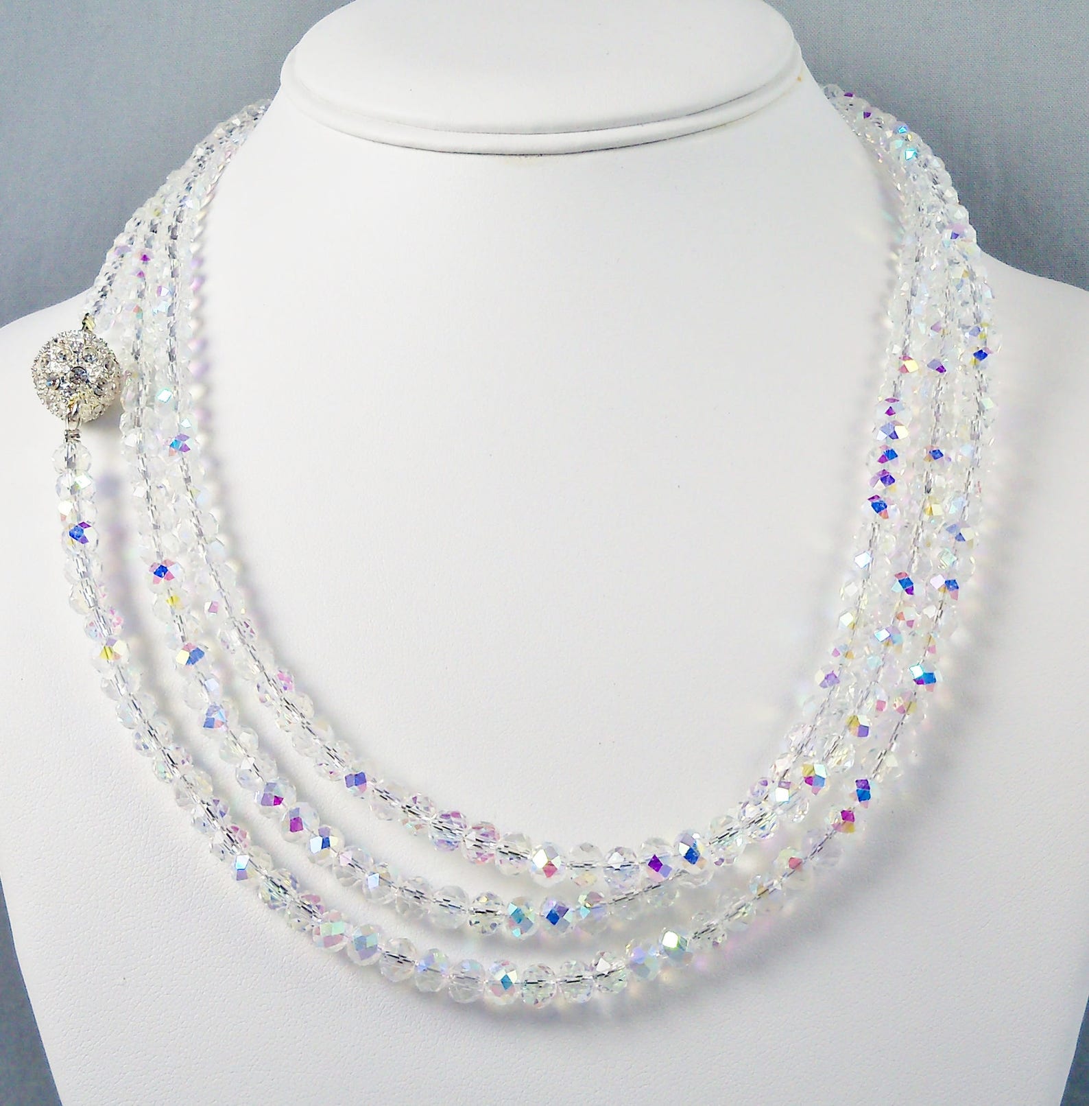 Long Crystal Bead Necklace Extra Long Triple Wrap Magnetic | Etsy