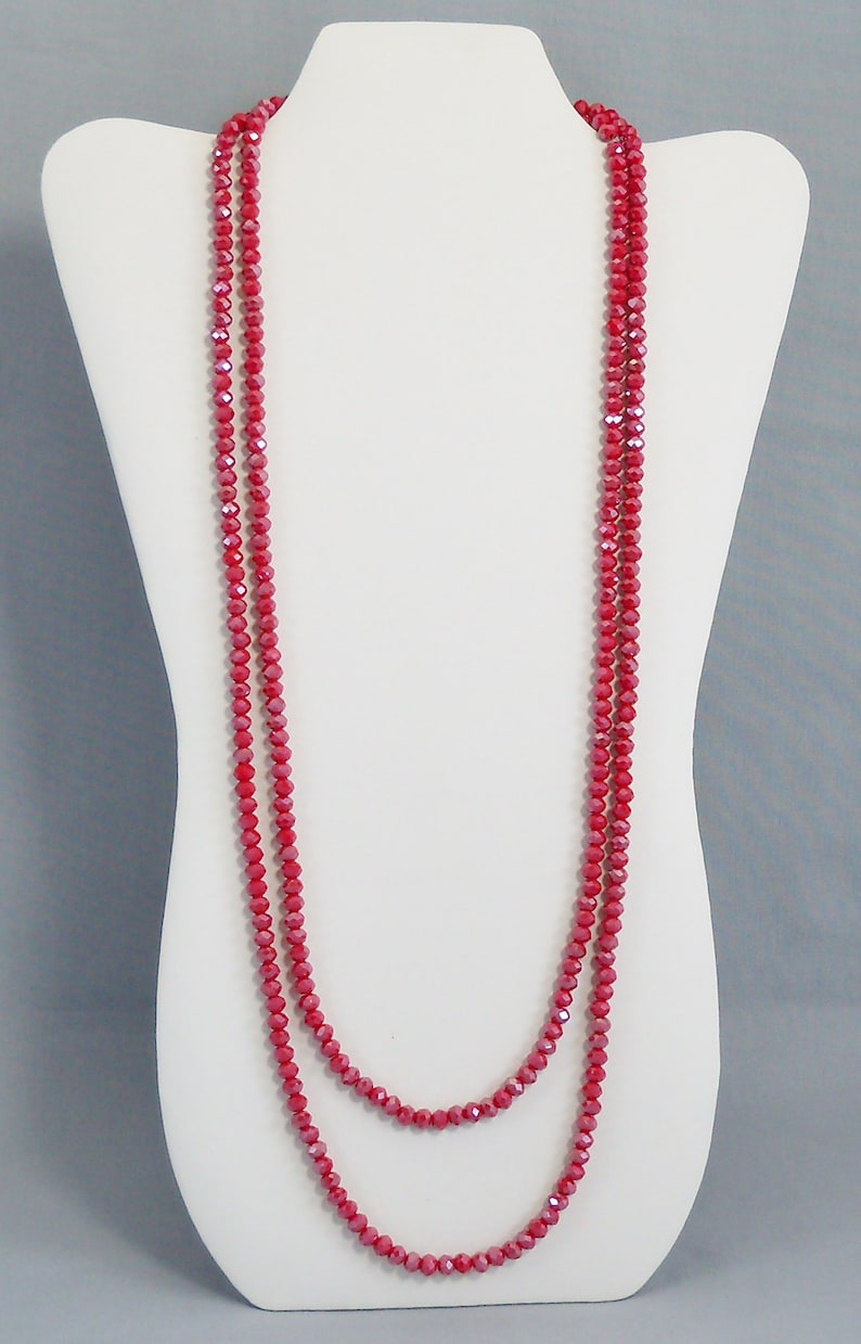 Long Red Crystal Bead Necklace, Double or Triple Wrap Small Bead ...