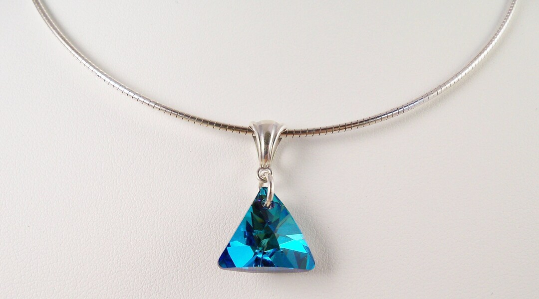 Bermuda Blue Crystal Triangle Prism Pendant - Sterling Silver Bail ...