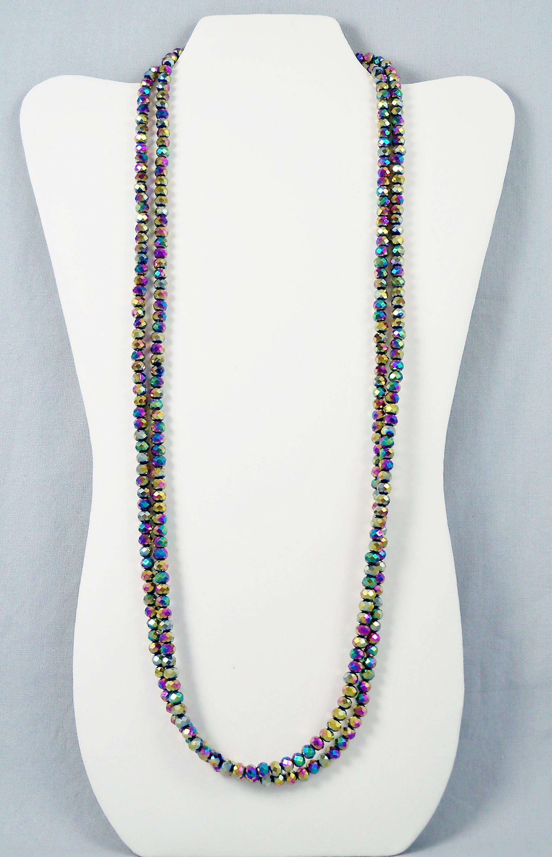 Long Crystal Bead Necklace, Extra Long Triple Wrap Magnetic Clasp ...