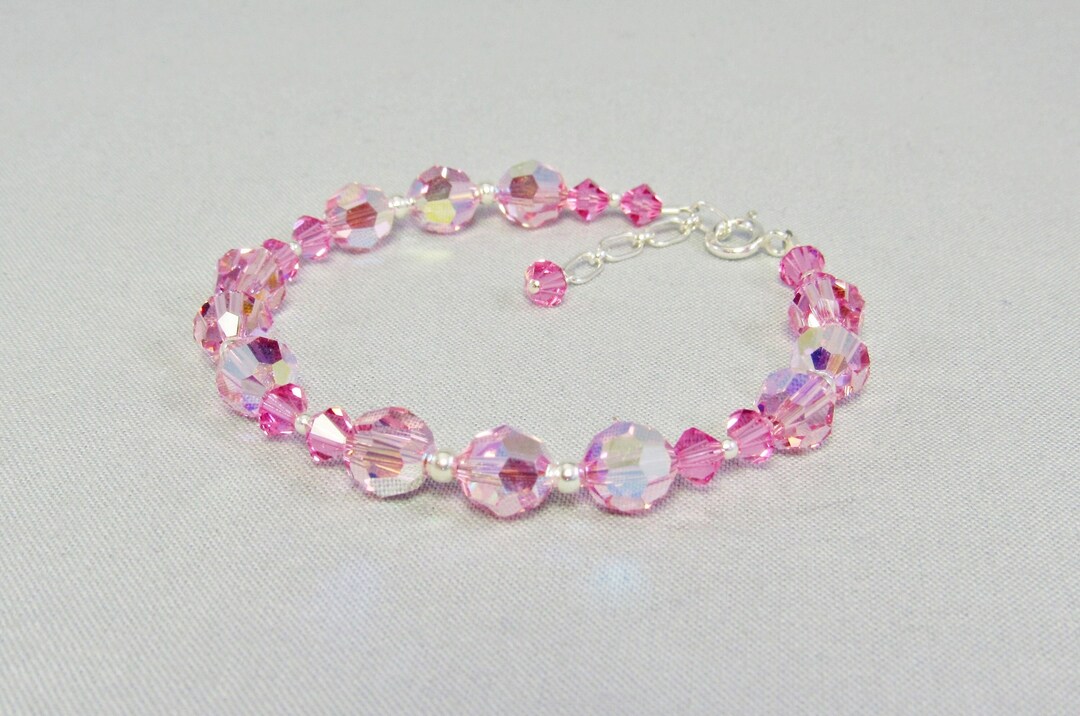 Pink Crystal Bracelet Sterling Silver, October Birthstone Jewelry ...