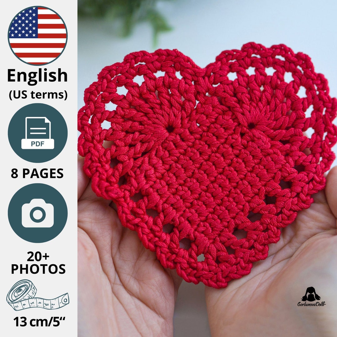 Crochet Heart Coaster Pattern for Valentine's Day (PDF in English ...
