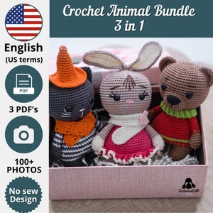 Crochet Amigurumi Pattern Toy Bundle 3 in 1, Bunny Crochet Pattern ...