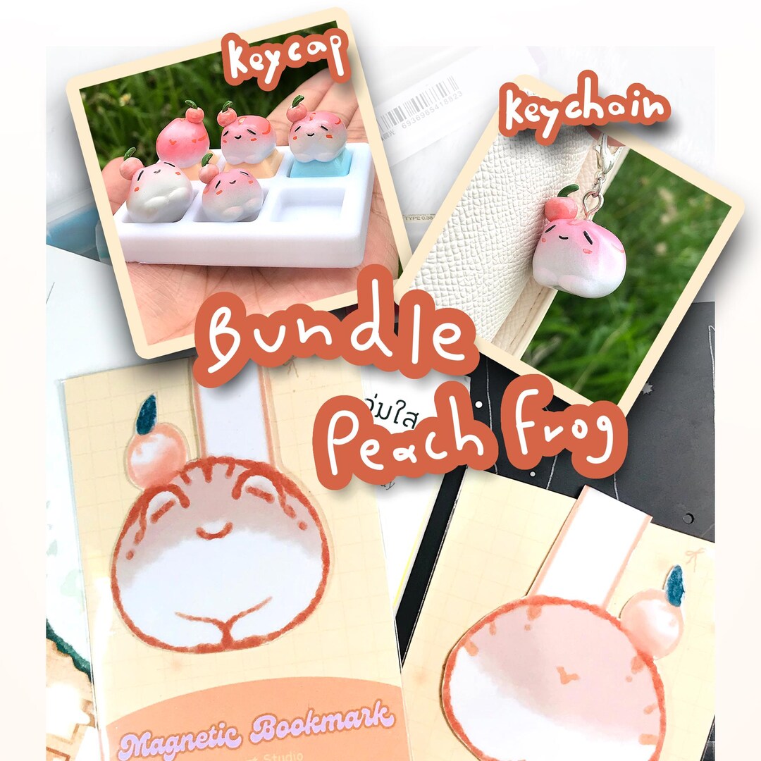 Cute Rain Frog With Tiny Peach Collection Magnetic Bookmark, Keycap ...
