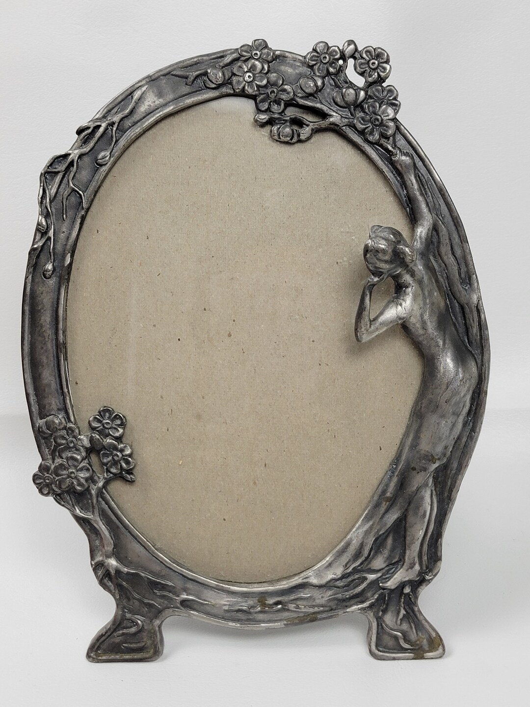 Vintage Pewter Art Nouveau Revival Lady Vanity Frame, Lady Looking at ...
