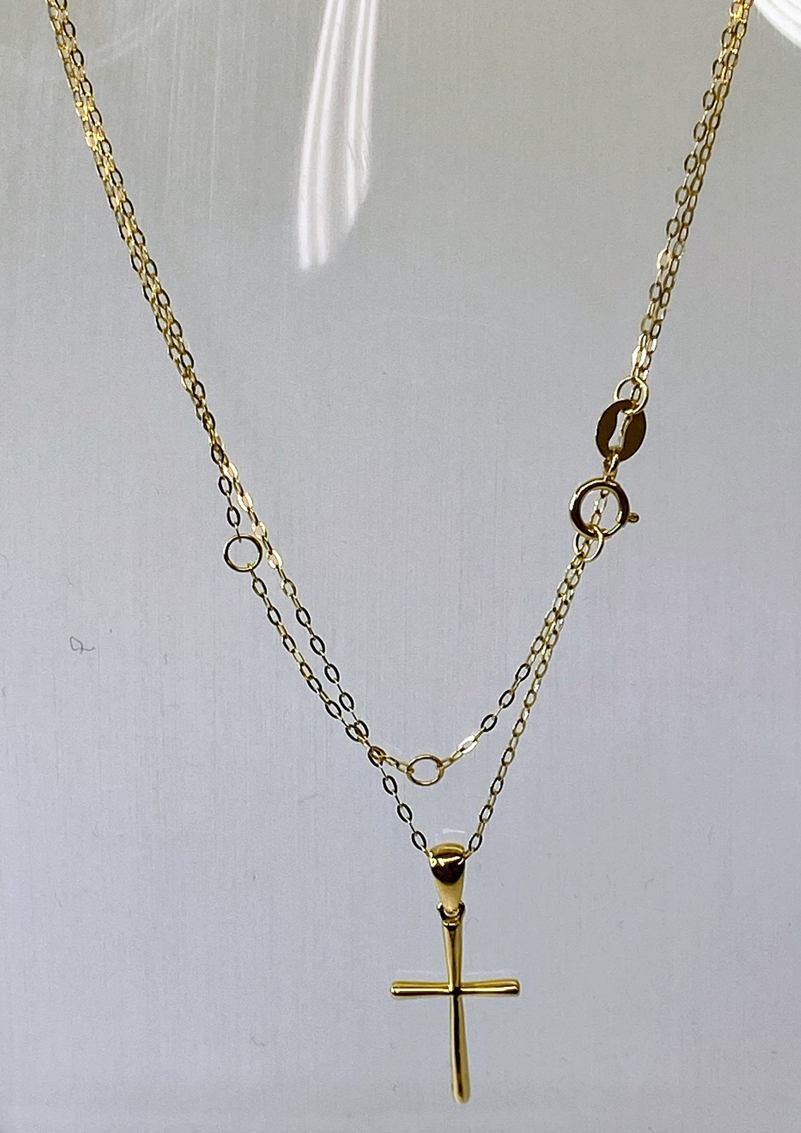 14K Yellow Gold Christian Catholic Latin Cross Necklace 18" Cable Chain ...