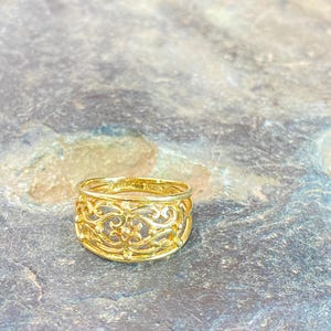 14K Yellow Gold Turkish Filigree Scroll Dome Band Ring Detailed ...