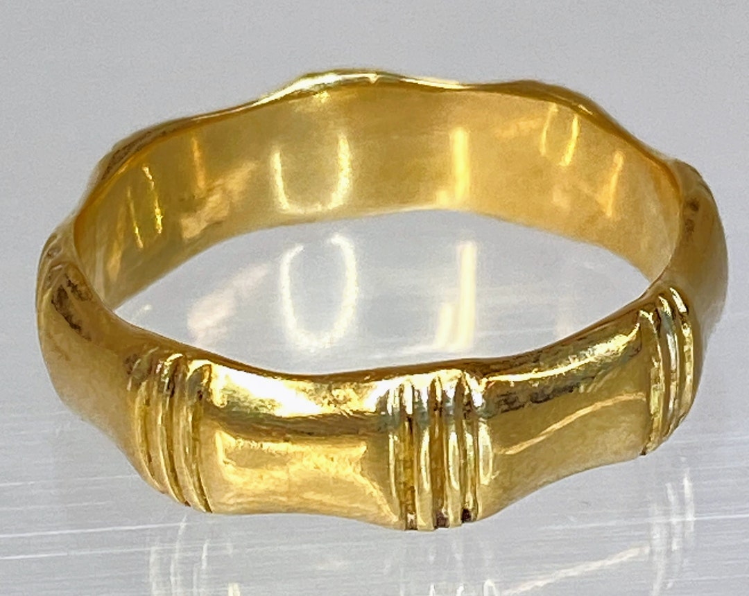 14K Yellow Gold 6mm Bamboo Pattern Band Ring 6.3g Size 10 - Etsy