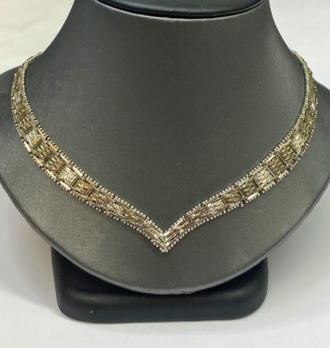 Sterling Silver Woven Herringbone Chain Collar Necklace 16" - Etsy