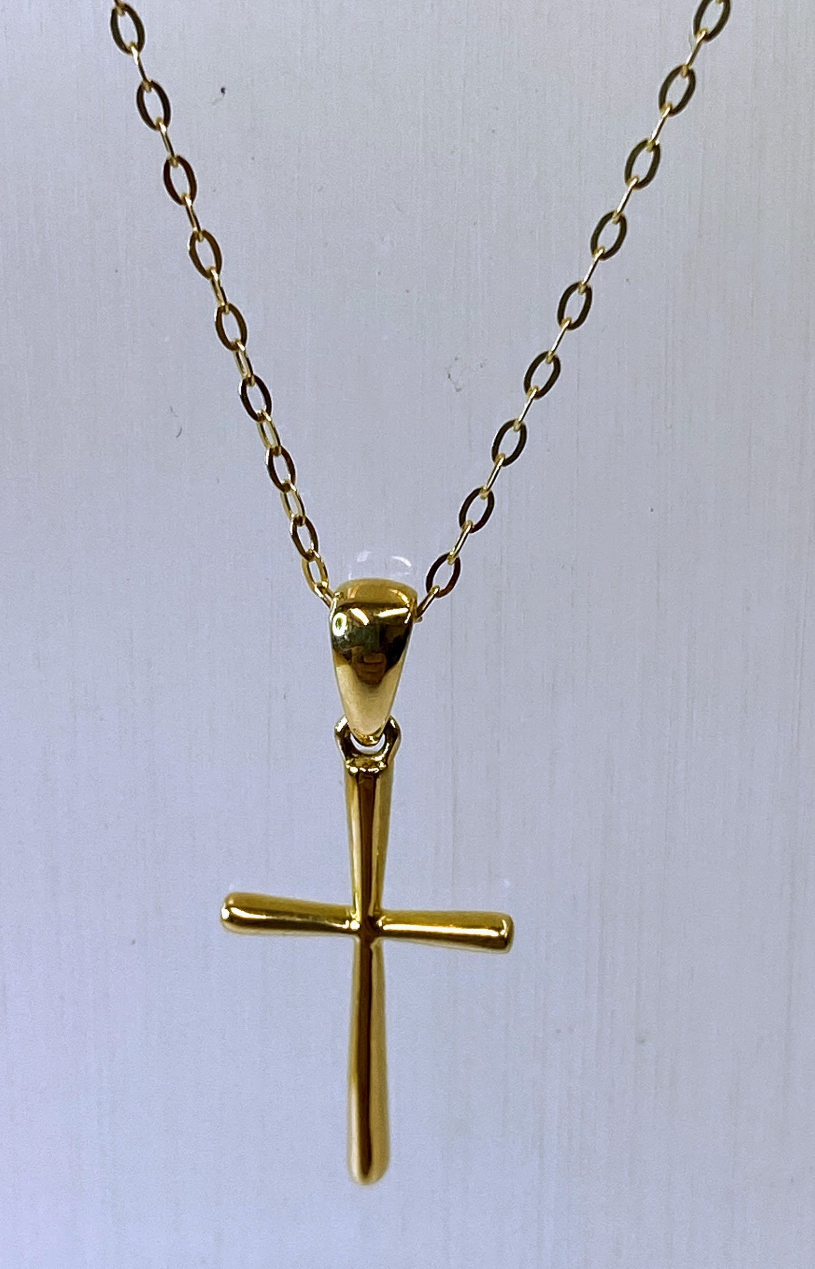 14K Yellow Gold Christian Catholic Latin Cross Necklace 18" Cable Chain ...