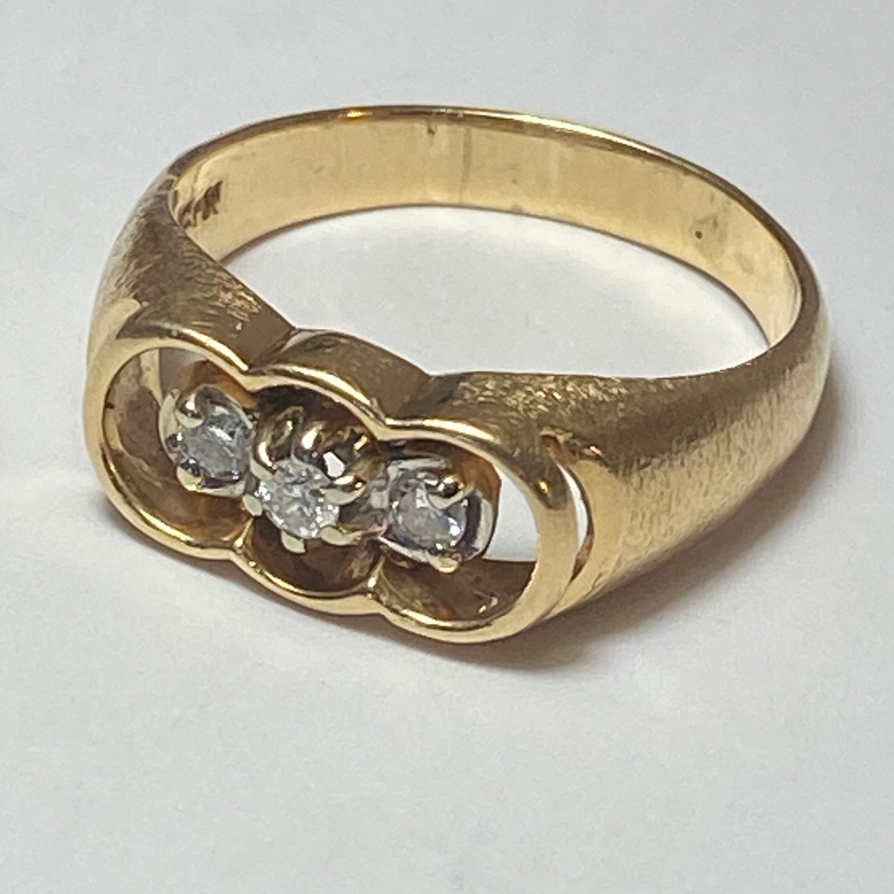 Vintage 14k Gold 3 Stone Natural Diamond 1/5 Carat Anniversary Ring ...