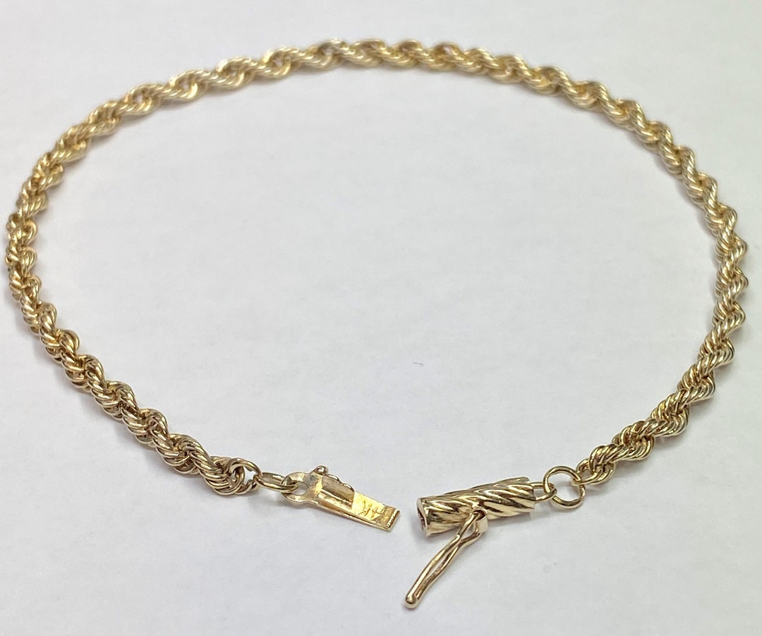 14K Yellow Solid Gold 3mm Rope Chain Layering 8 Bracelet Bayonette ...