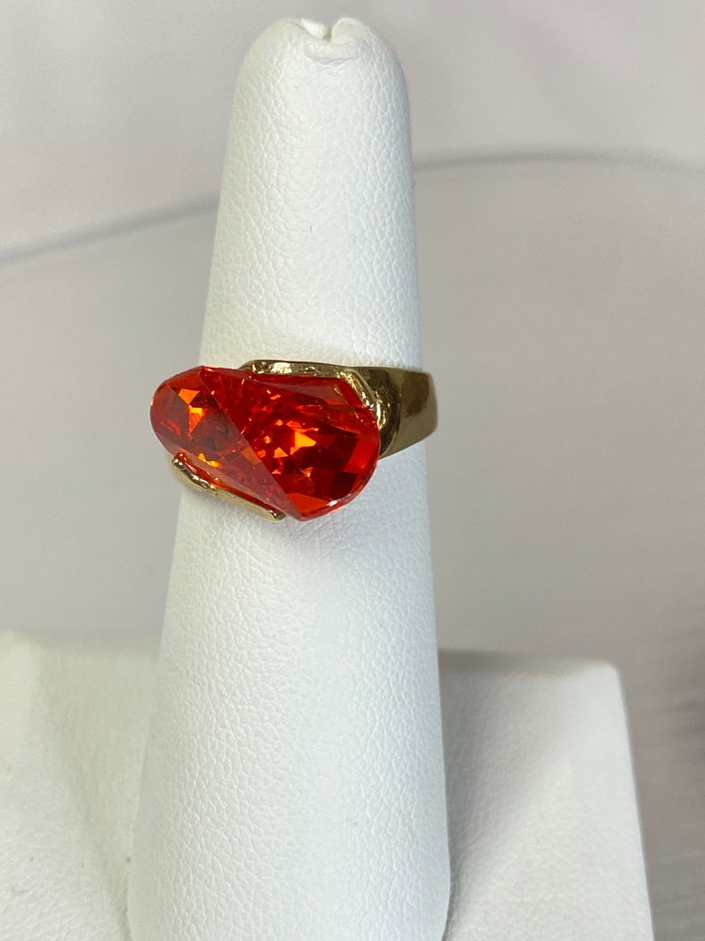 Artistic 14K Yellow Gold Lighthouse Lens Cut Orange Garnet Ring Wide ...