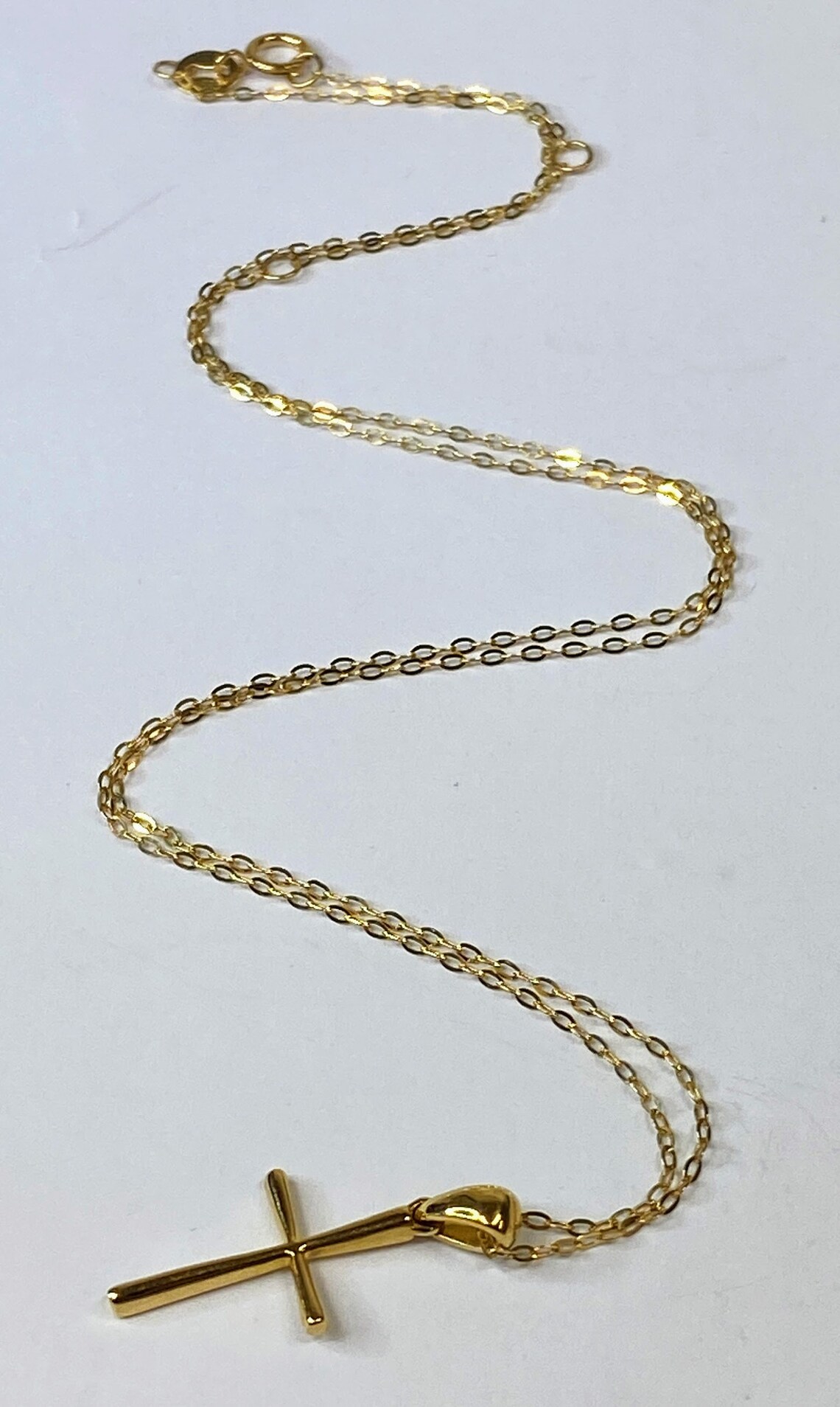 14K Yellow Gold Christian Catholic Latin Cross Necklace 18" Cable Chain ...