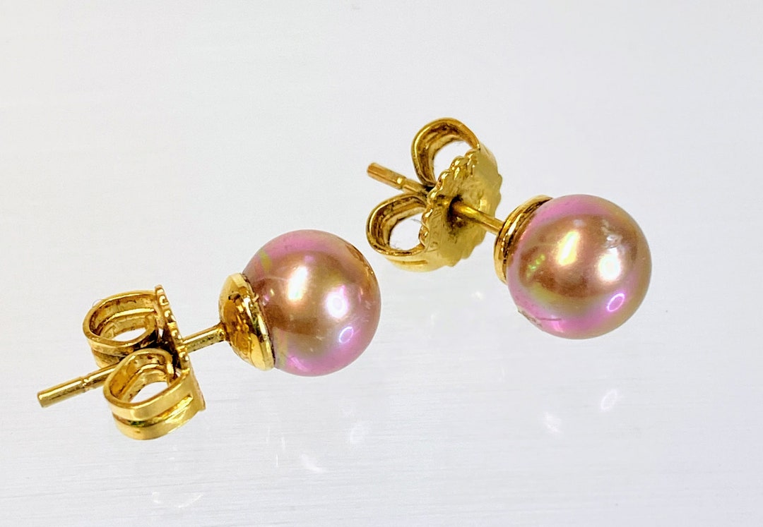Sterling Silver Gold Barbie Pink Freshwater Pearl Stud Earrings Pretty ...