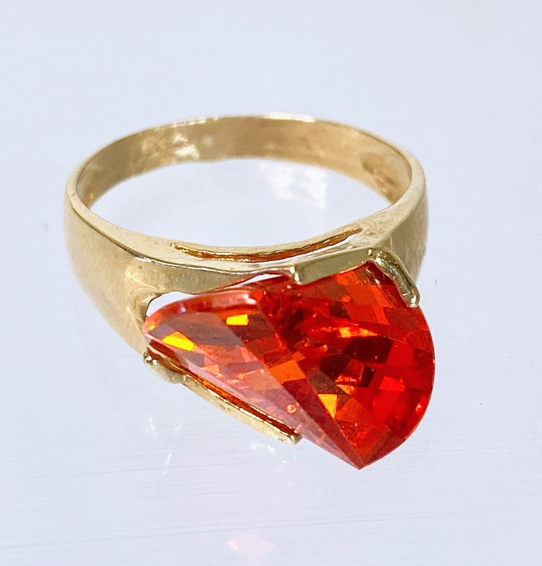 Artistic 14K Yellow Gold Lighthouse Lens Cut Orange Garnet Ring Wide ...