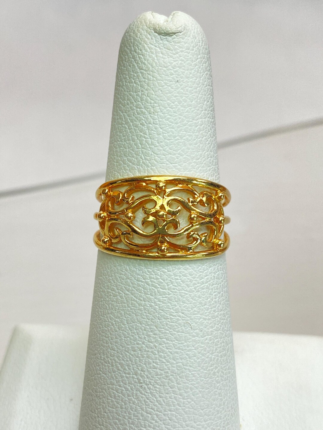 14K Yellow Gold Turkish Filigree Scroll Dome Band Ring Detailed ...