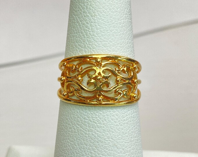 14K Yellow Gold Turkish Filigree Scroll Dome Band Ring Detailed ...