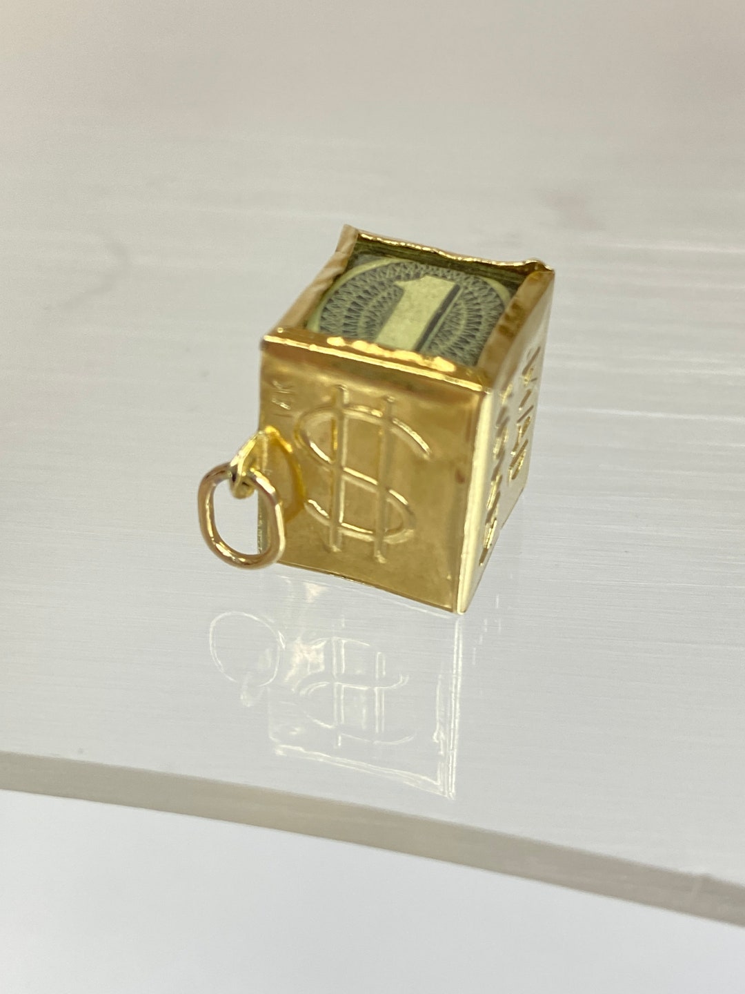 14K Yellow Gold 1 One Dollar Money Cube 1/2" Charm or Pendant - Etsy