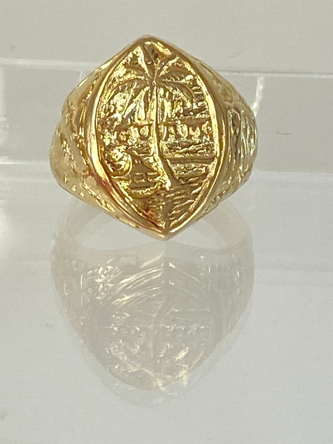 14K Yellow Gold Signet Ring Guam Seal Palm Tree Chamorro Pinky Ring 8g ...