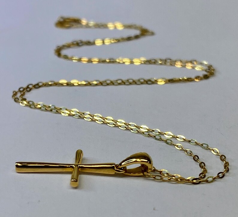 14K Yellow Gold Christian Catholic Latin Cross Necklace 18" Cable Chain ...
