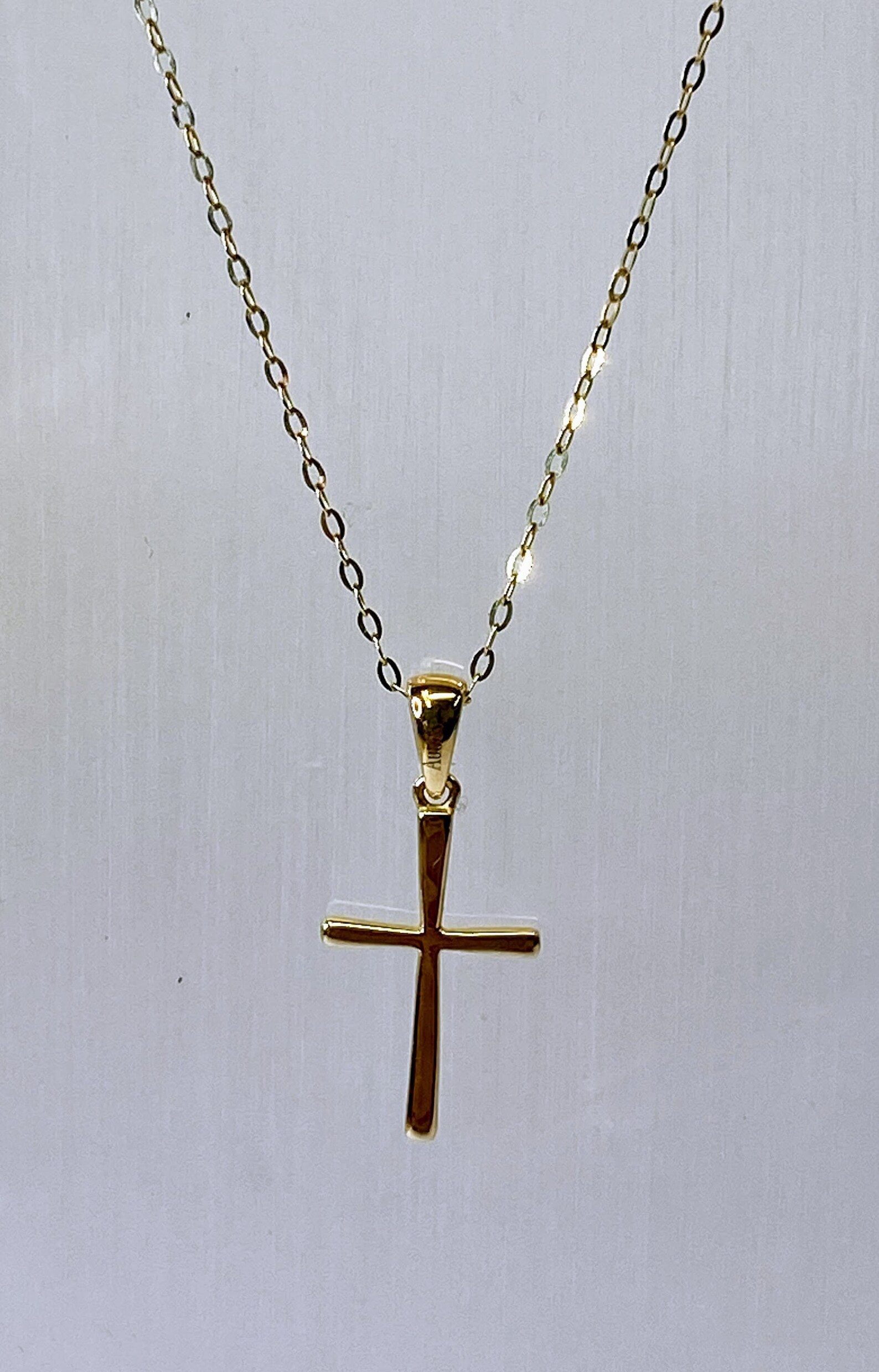 14K Yellow Gold Christian Catholic Latin Cross Necklace 18" Cable Chain ...