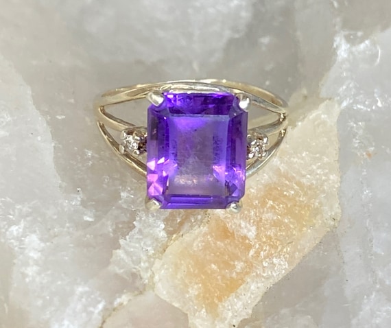 14k White Gold Square Step Cut Lab-Created Purple Ame… - Gem