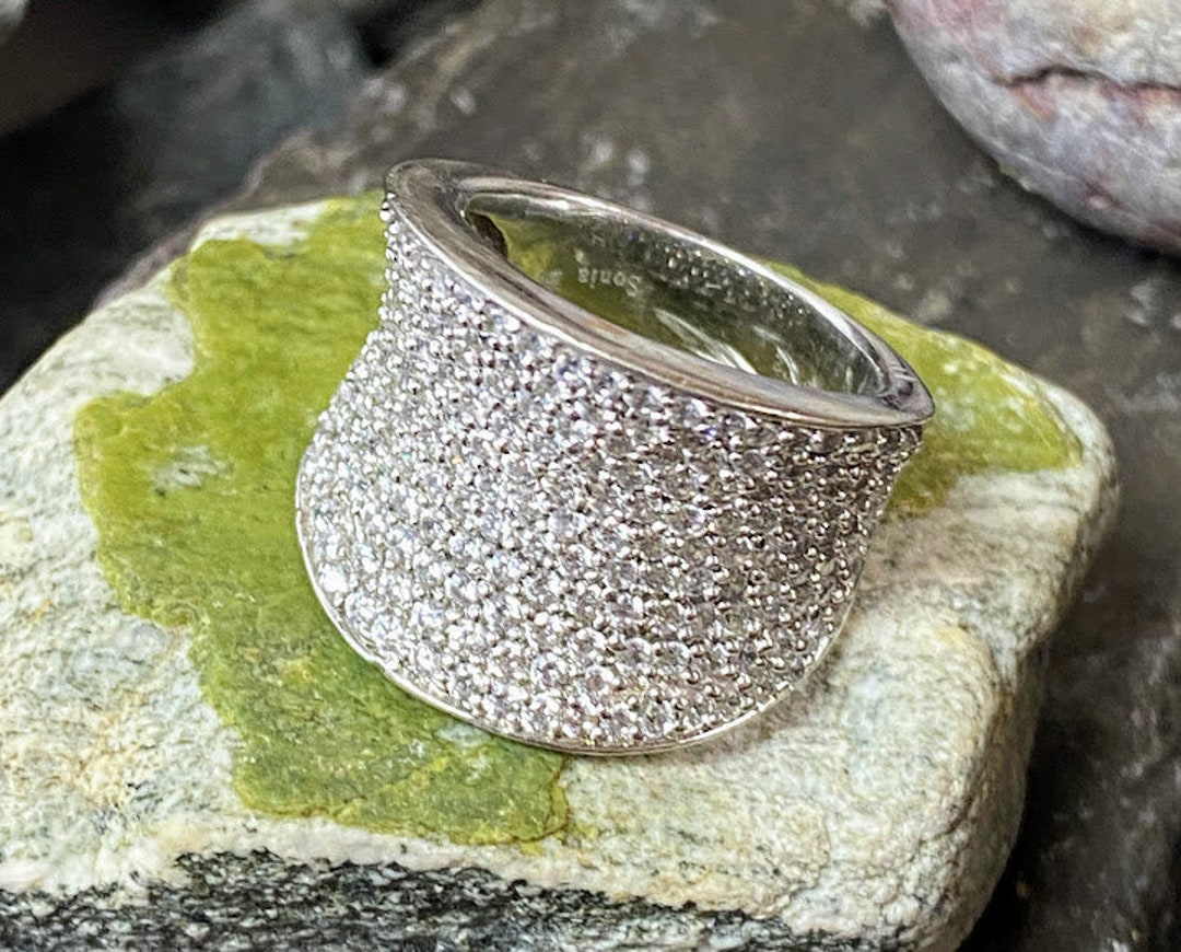 Sterling Silver Graduated Multi Row 8 Carat Cubic Zirconia Pave Ring ...