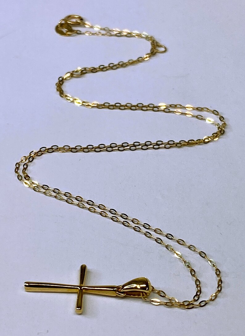 14K Yellow Gold Christian Catholic Latin Cross Necklace 18" Cable Chain ...