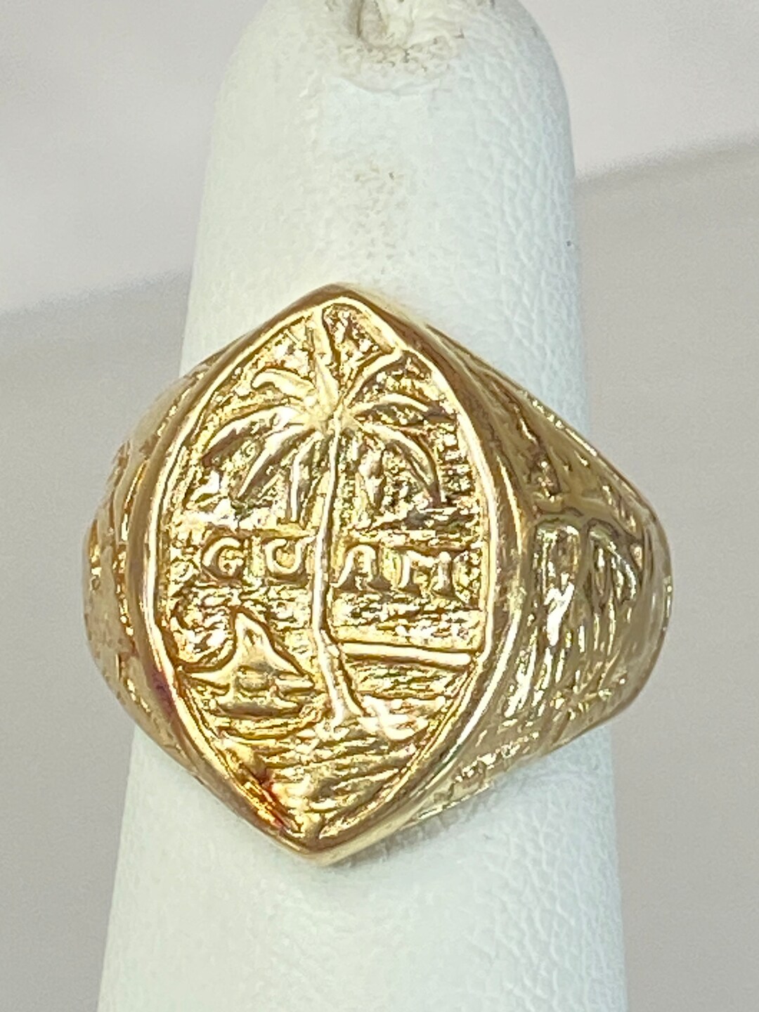 Solid 14K Yellow Gold Men's Guam Seal Palm Tree Chamorro Signet Ring - Etsy