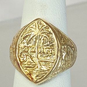 Solid 14K Yellow Gold Men's Guam Seal Palm Tree Chamorro Signet Ring - Etsy