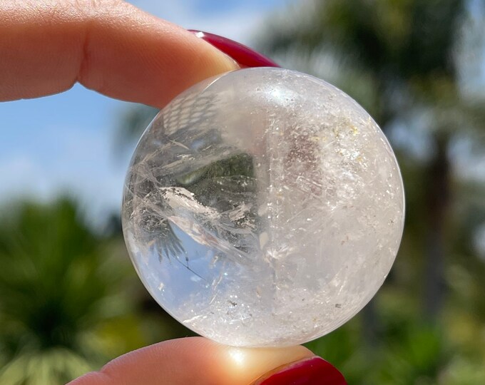 Rainbow Clear Quartz Sphere With Iron Oxide and Penetrators, Clear ...