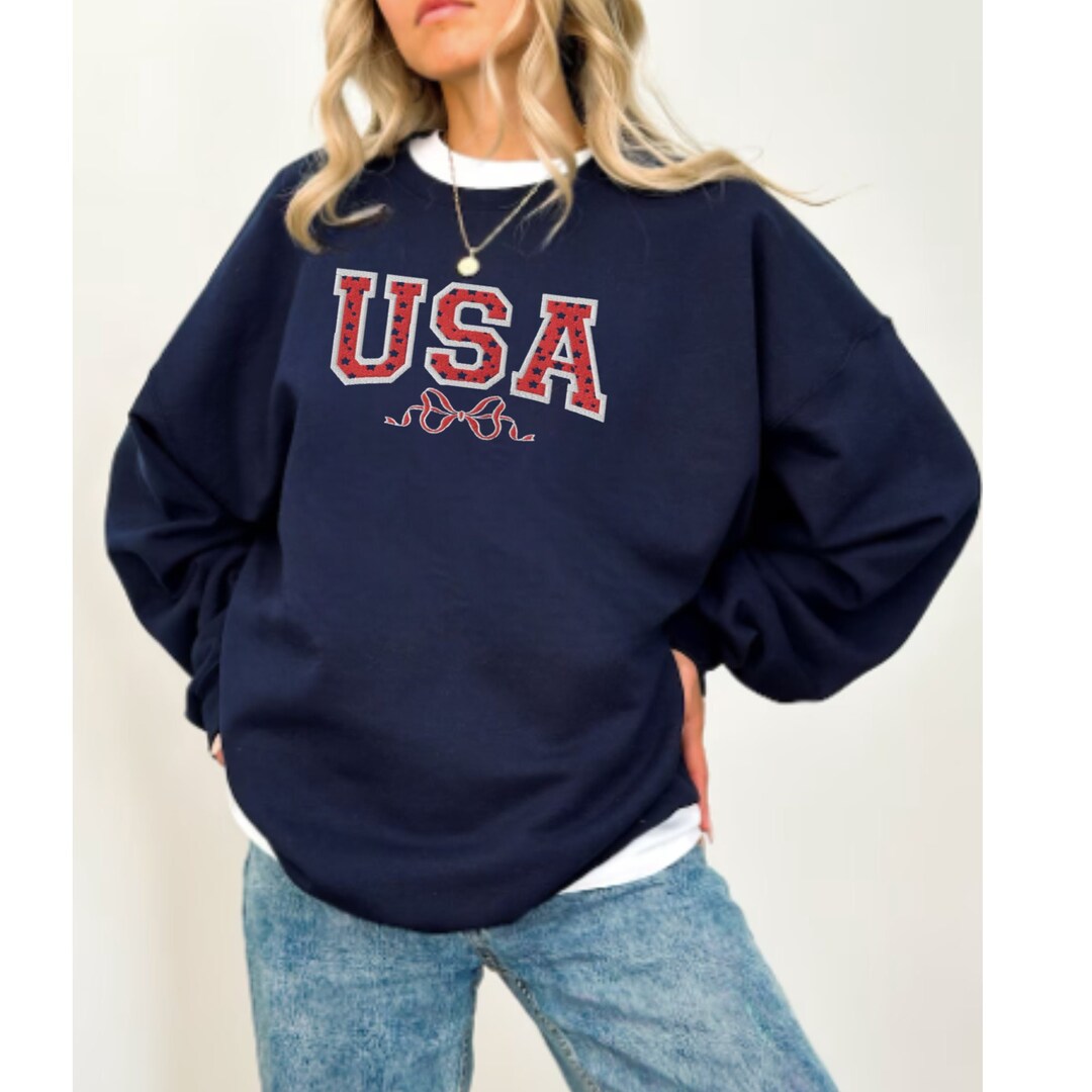 Embroidered USA Sweatshirt, Embroidered United States Crewneck ...