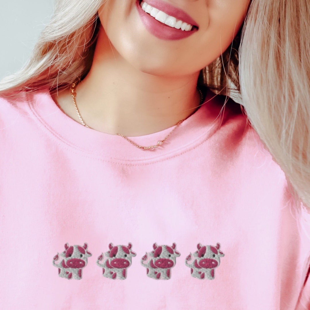 Embroidered Pink Strawberry Cow Sweatshirt, Embroidered Cow, Strawberry ...