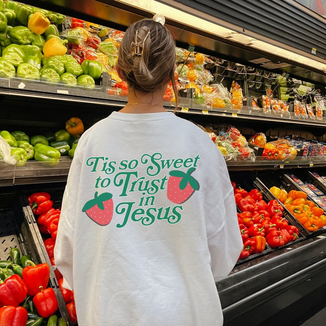 Tis so Sweet to Trust in Jesus, Strawberry Sweater, Vintage Christian ...