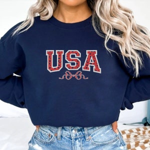 Embroidered USA Sweatshirt, Embroidered United States Crewneck ...