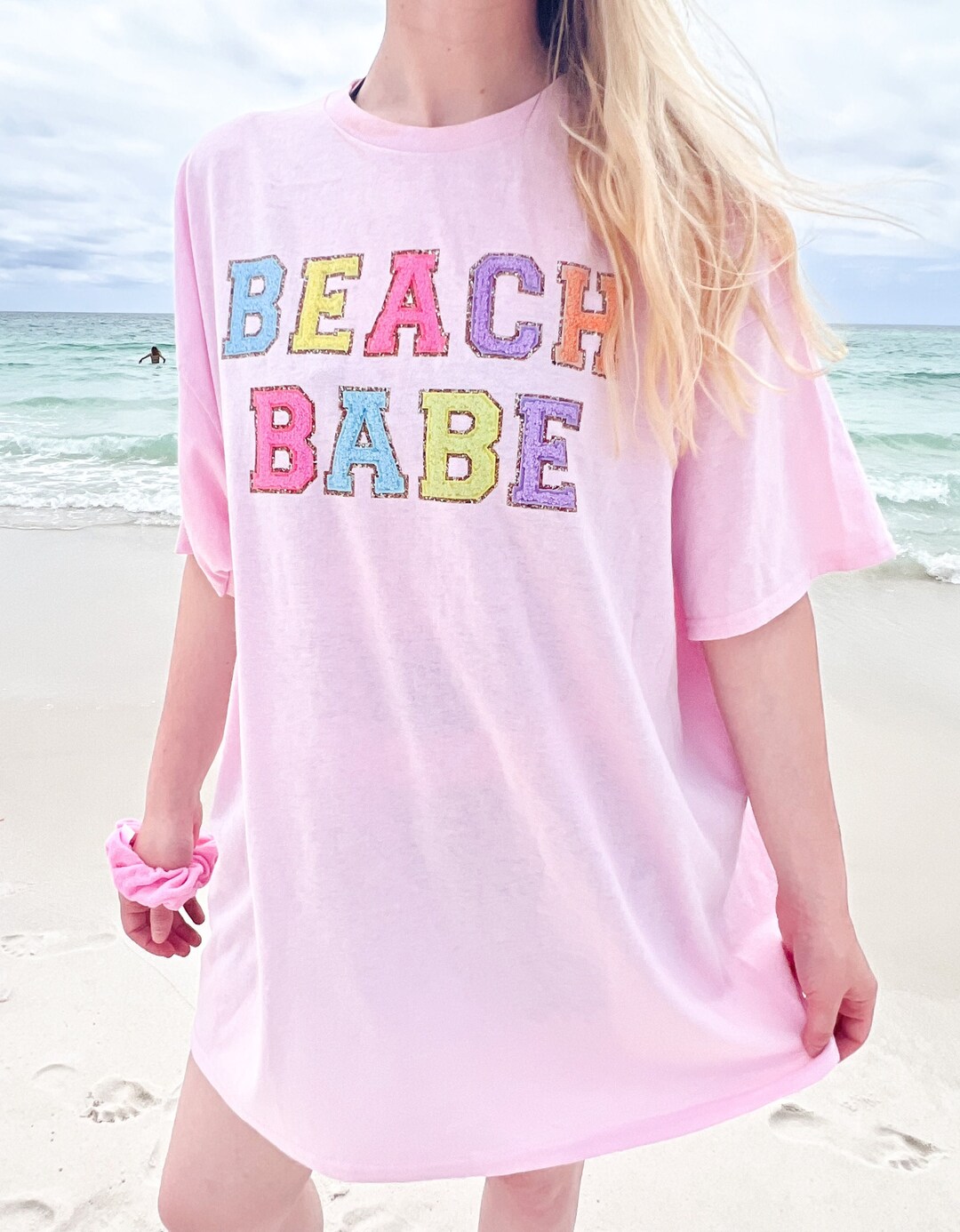 Varsity Letter Faux Chenille Patch Beach Babe Shirt Rainbow Letter ...
