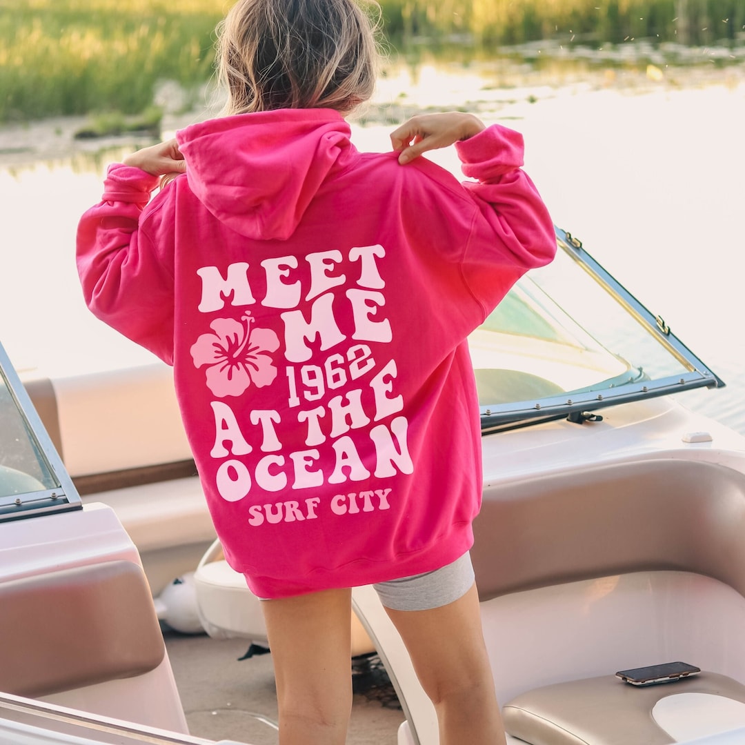 Y2K Back Print Aesthetic Hoodie, Meet Me at the Ocean, Back Print Beach ...