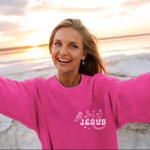Hot Pink Jesus Sweatshirt, Bright Pink Christian Crewneck, Preppy ...