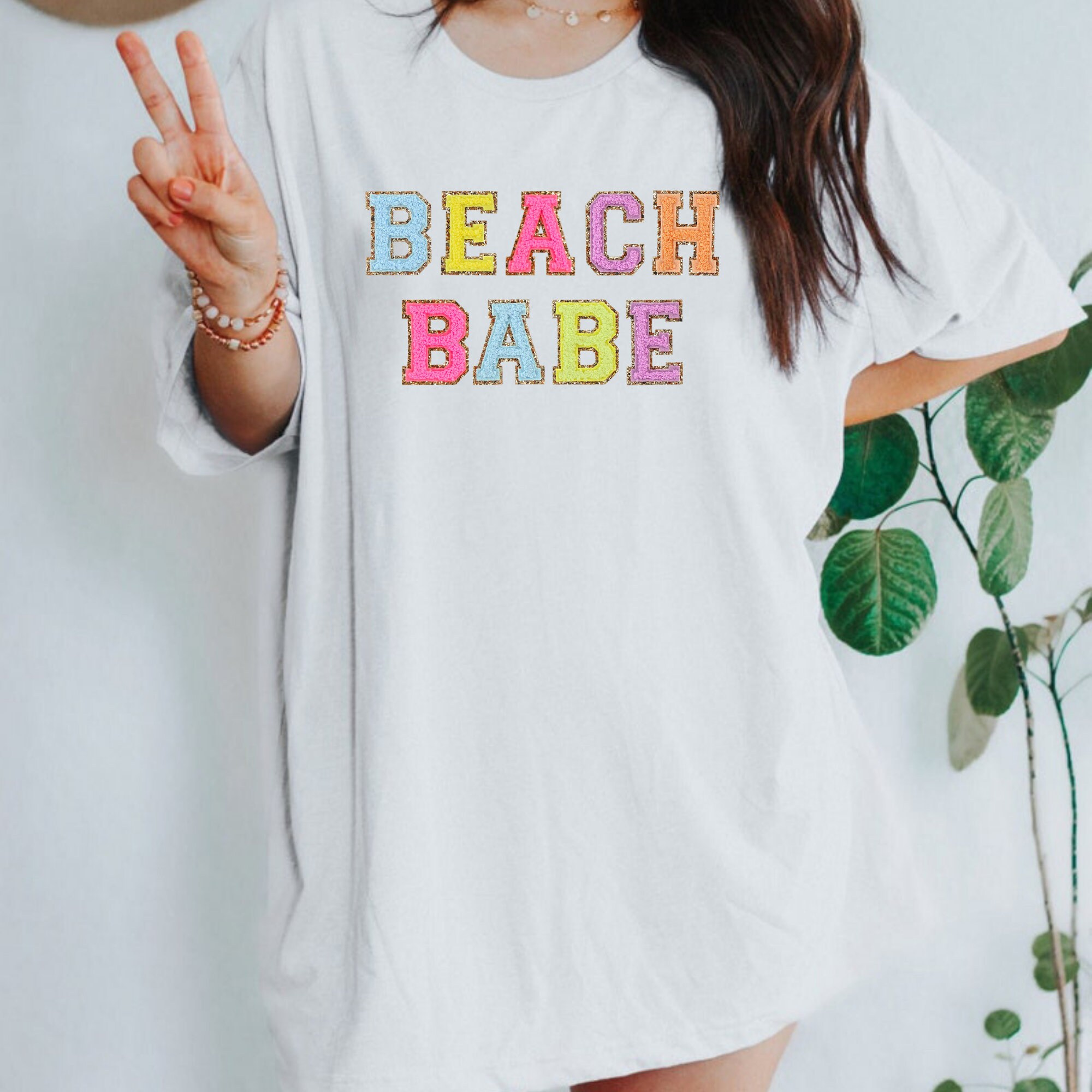 Varsity Letter Faux Chenille Patch Beach Babe Shirt Rainbow - Etsy