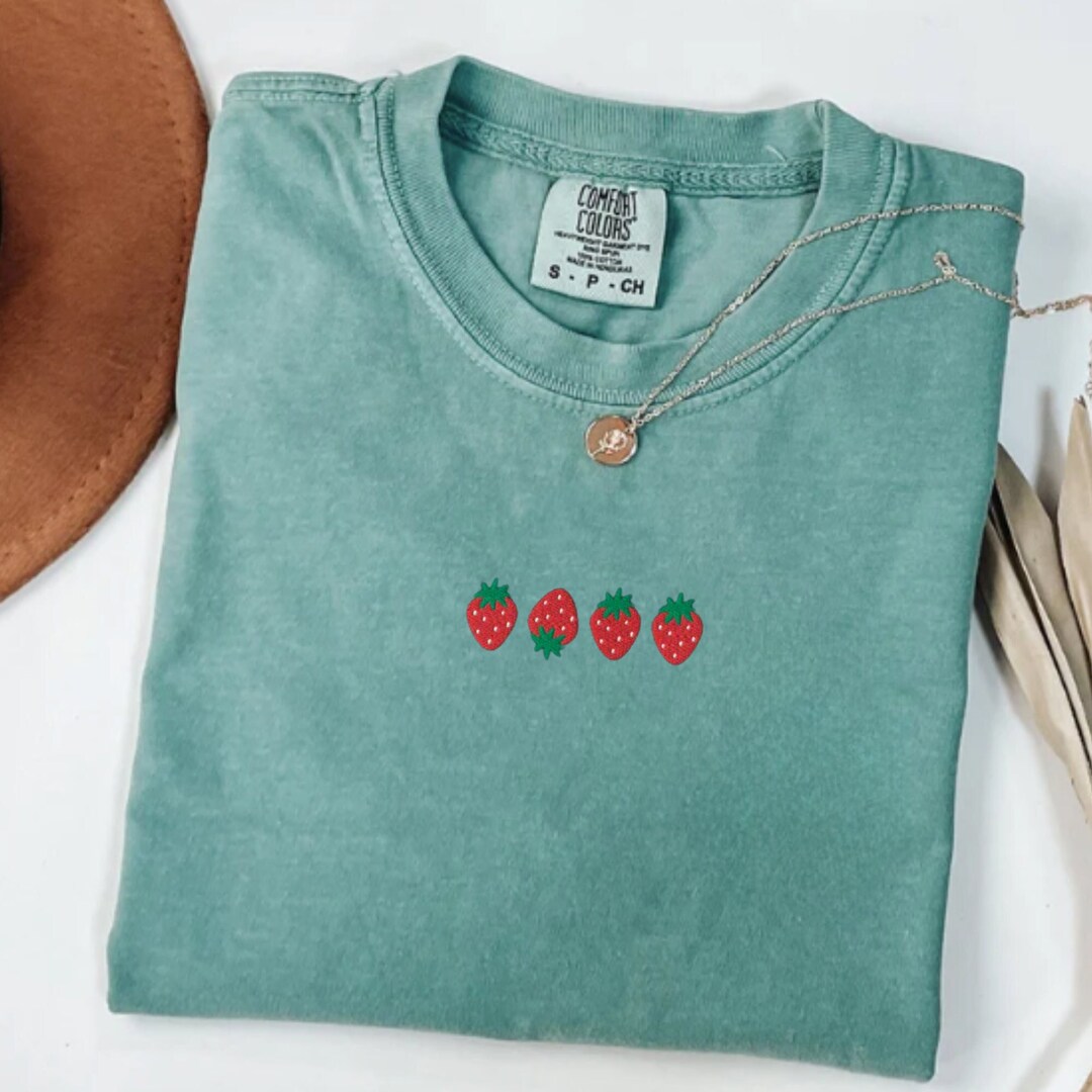Embroidered Strawberry Comfort Colors Shirt, Comfort Colors Embroidered ...