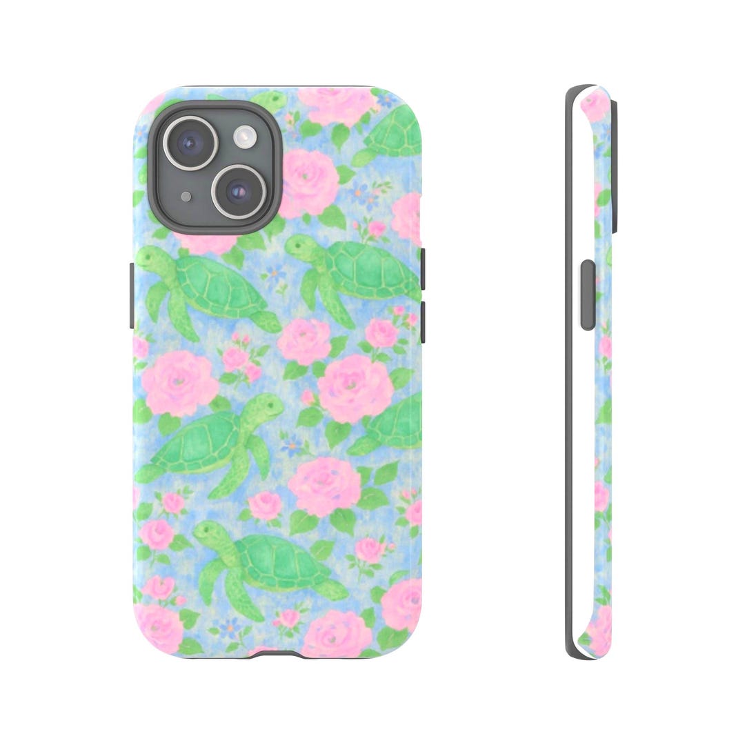 Preppy Floral Hydrangea Turtle Cell Phone Case, Grand Millennial Floral ...