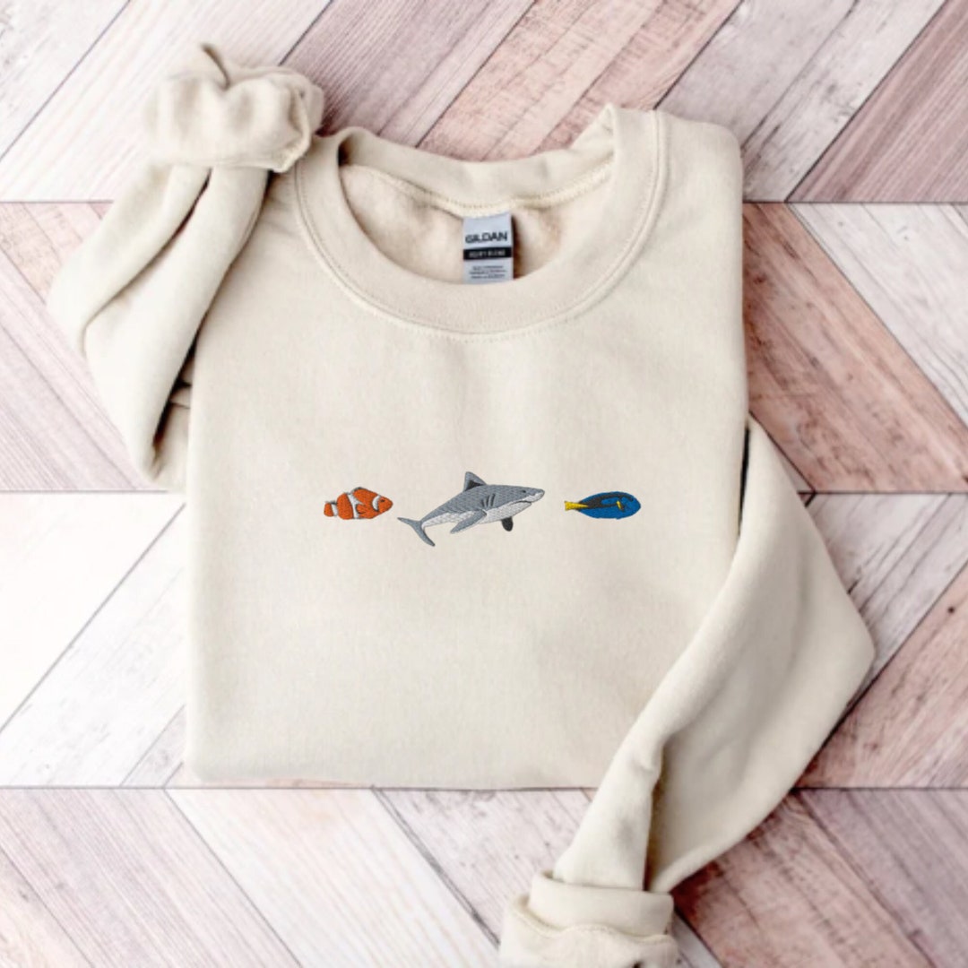 Embroidered Fish Sweatshirt, Embroidered Ocean, Embroidered Shark ...