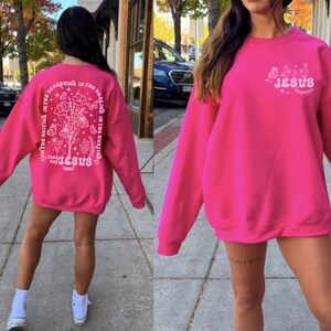 Hot Pink Jesus Sweatshirt, Bright Pink Christian Crewneck, Preppy ...